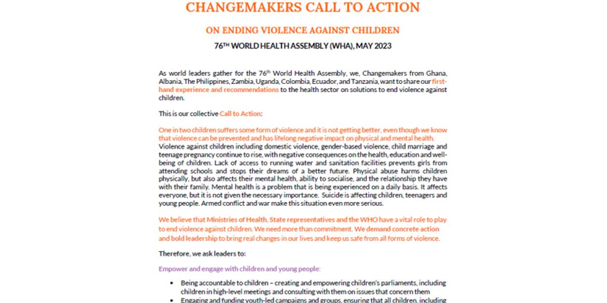 Changemakers Call to Action for World Health Assembly | World Vision ...